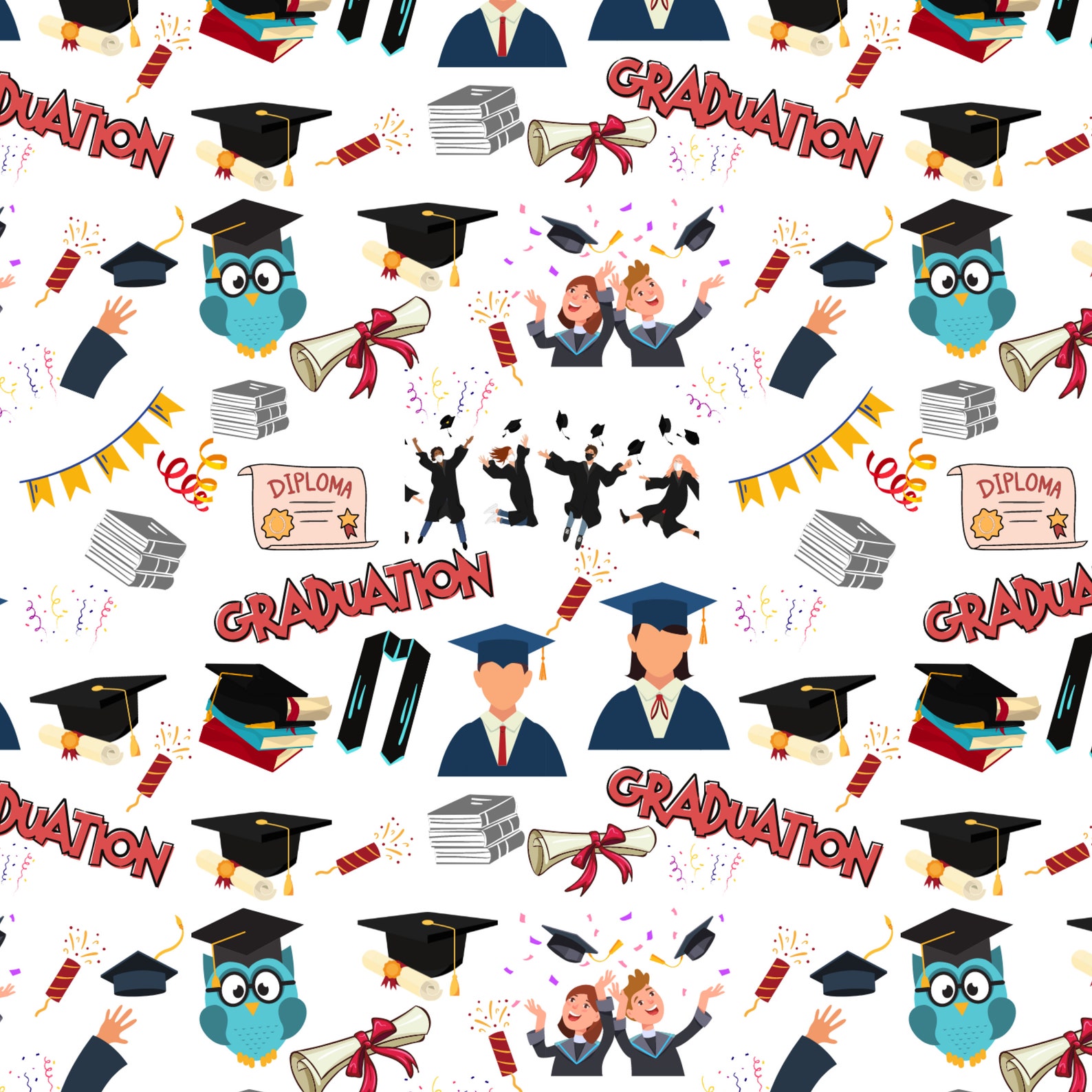 Graduation Themed Seamless Digital Paper; JPEG File for Personal or ...