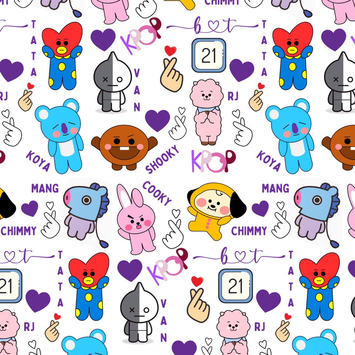 BT21 Themed Seamless Digital Paper; JPG File for Personal or Commercial ...