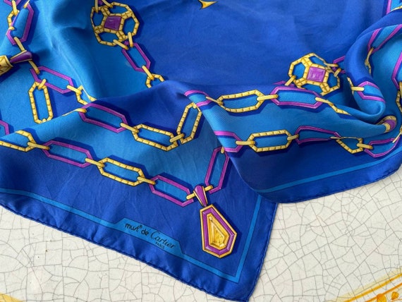 Vintage Cartier silk scarf 1980s blue chain pattern s… - Gem