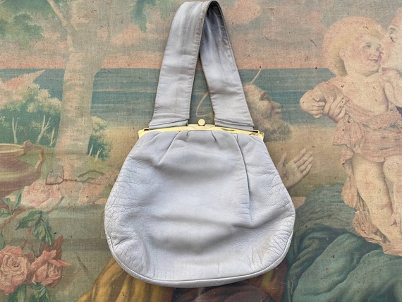 Light gray handbag 1940s vintage GOLDPFEIL, soft leat… - Gem