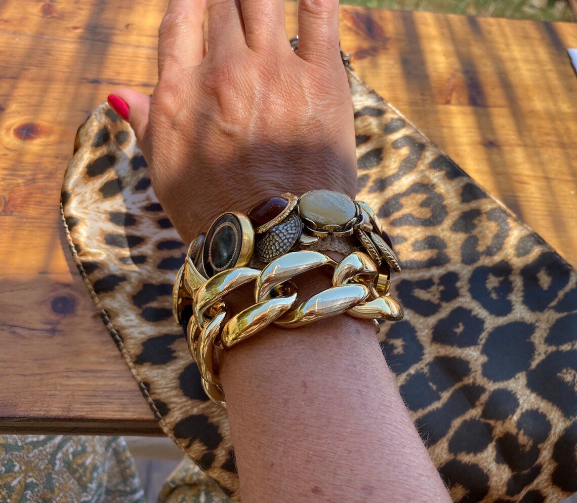 Vintage Button Bracelet and Curb Chain Bracelet Set. Bohemian - Etsy