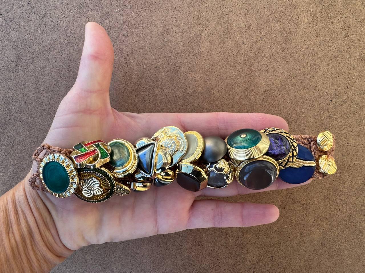 Vintage Button Bracelet and Curb Chain Bracelet Set of 2. Bohemian Gold ...
