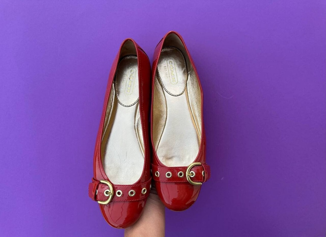 Coach Shoes Flats Ballet Shoes 10M 41 Size Red Patent Leather Gold ...