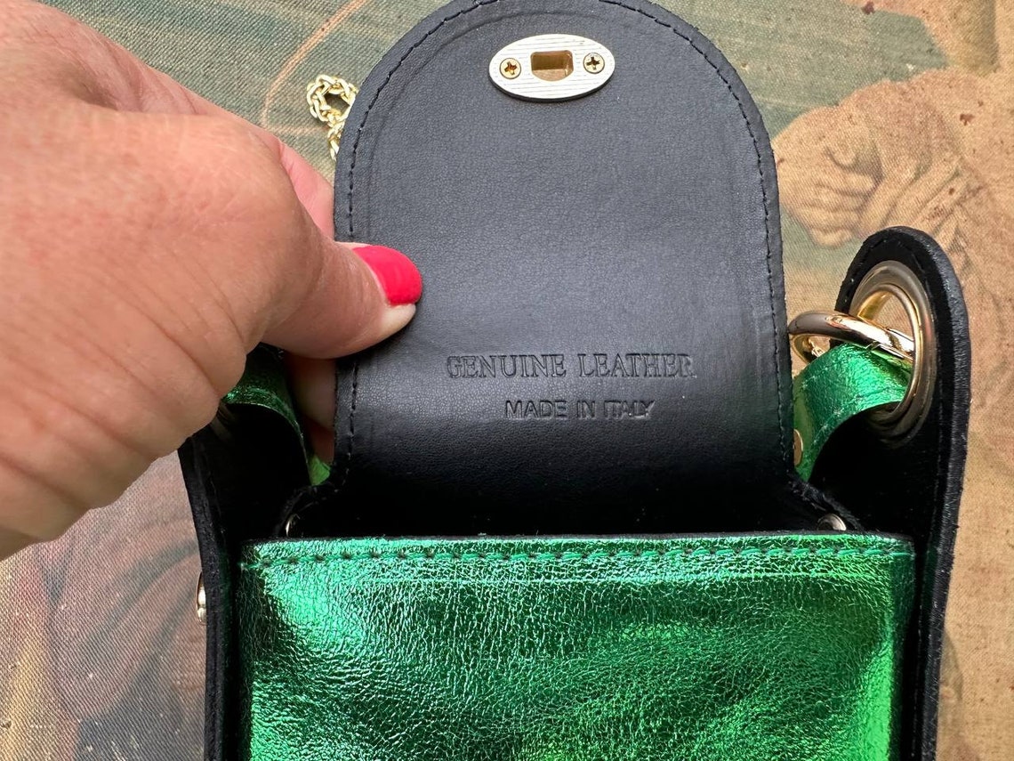 Vintage Green Leather Cell Phone Pouch, Italian Evening Clutch With ...
