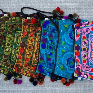 Hmong Clutch, Pink Floral Purse Hmong Purse With Pom Pom Purse. Small ...
