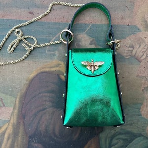 Vintage Green Leather Cell Phone Pouch, Italian Evening Clutch With ...
