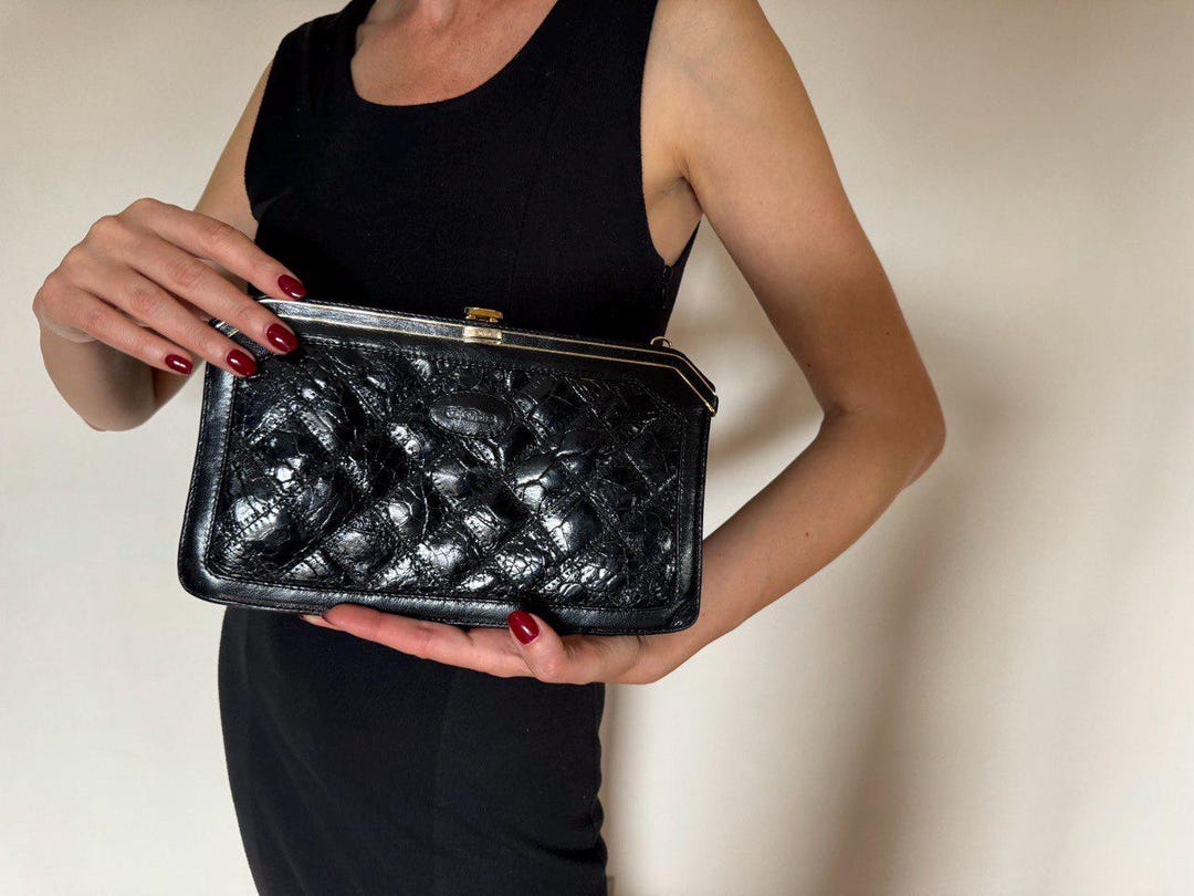 Black Leather Clutch Purse. Small Clutch Wallet. Vintage Small Evening ...