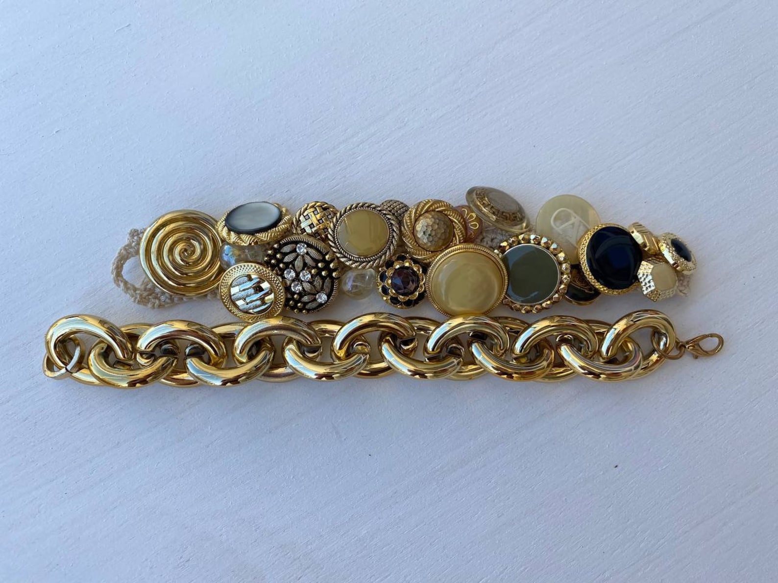 Vintage Button Bracelet and Curb Chain Bracelet Set. Bohemian - Etsy