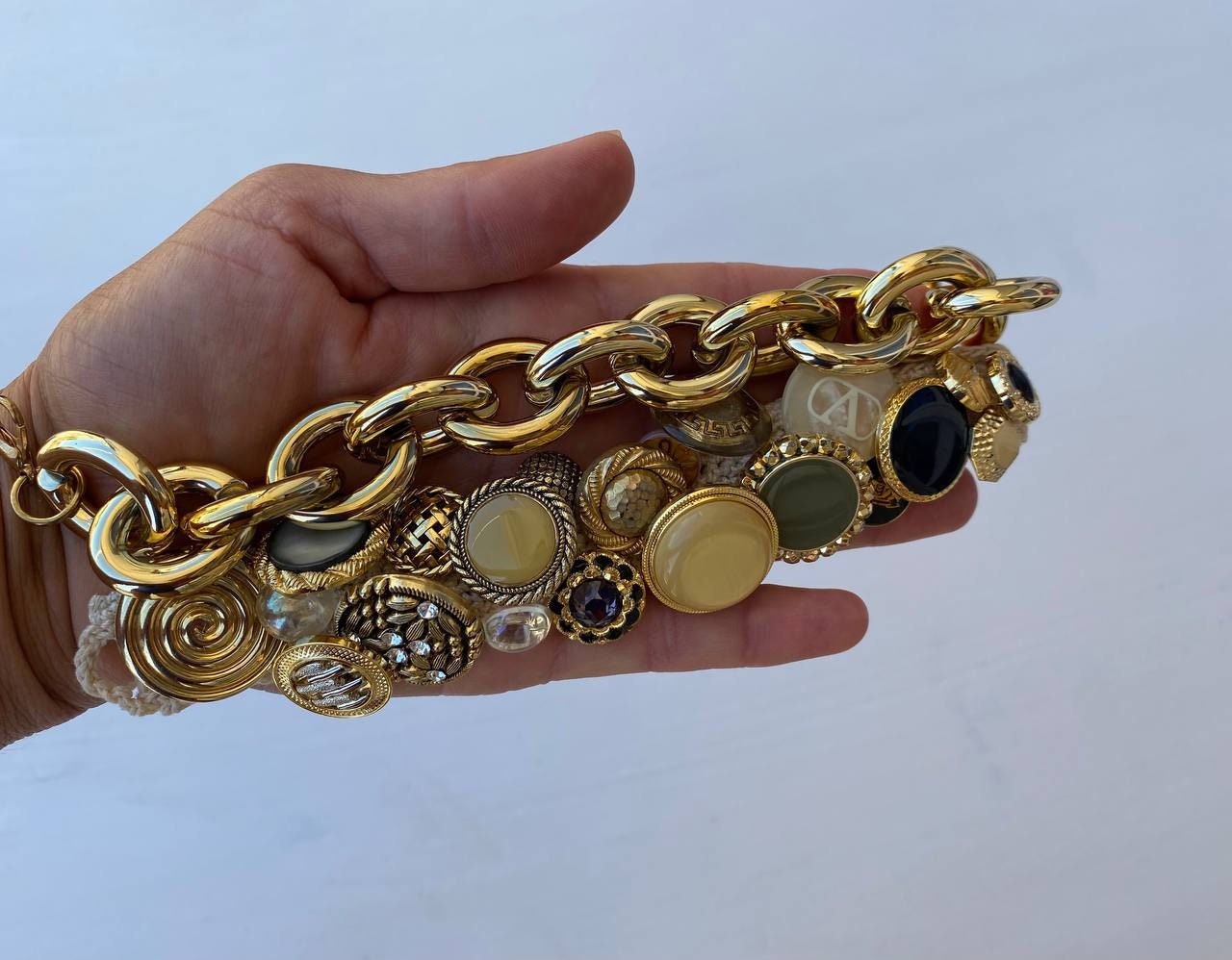 Vintage Button Bracelet and Curb Chain Bracelet Set. Bohemian - Etsy
