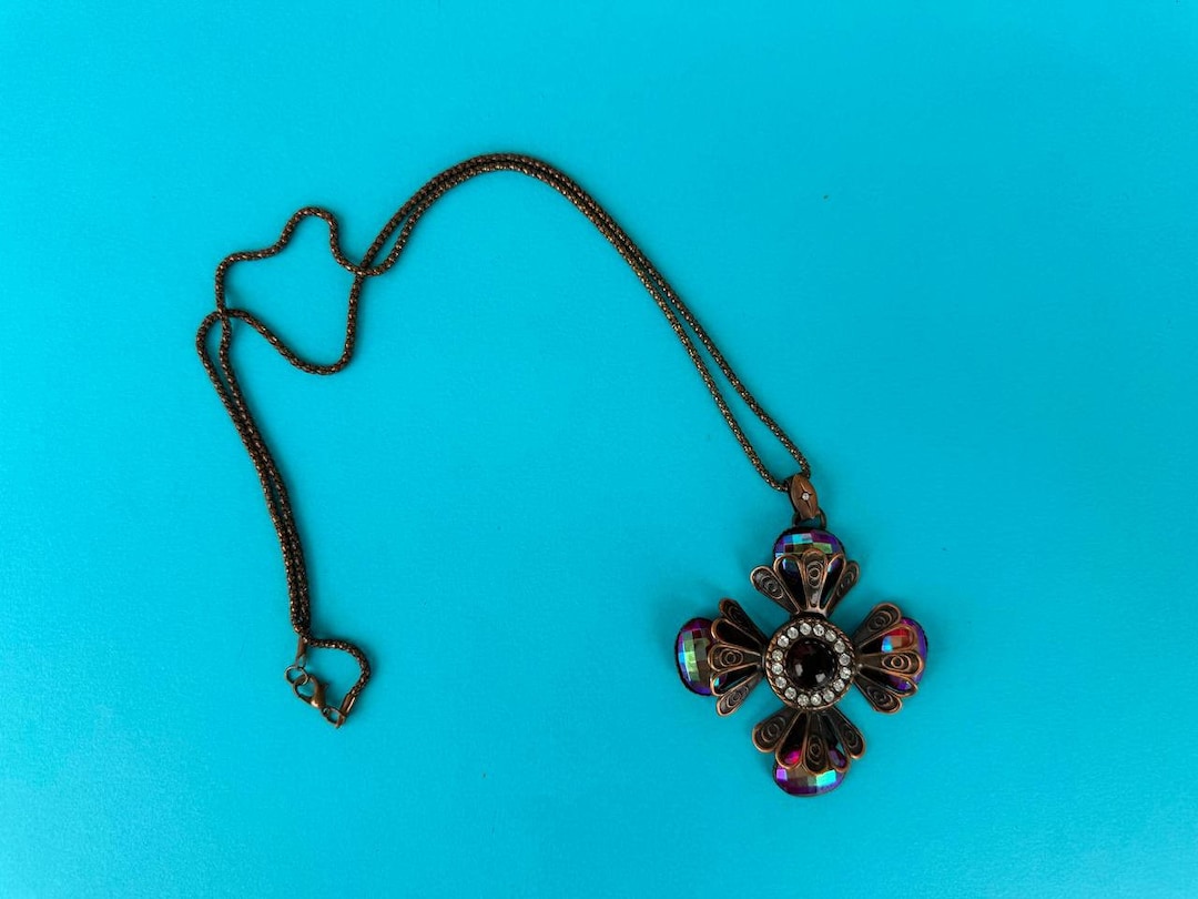 Rhinestone Cross Necklace Vintage and Small Heart Necklace Laura ...