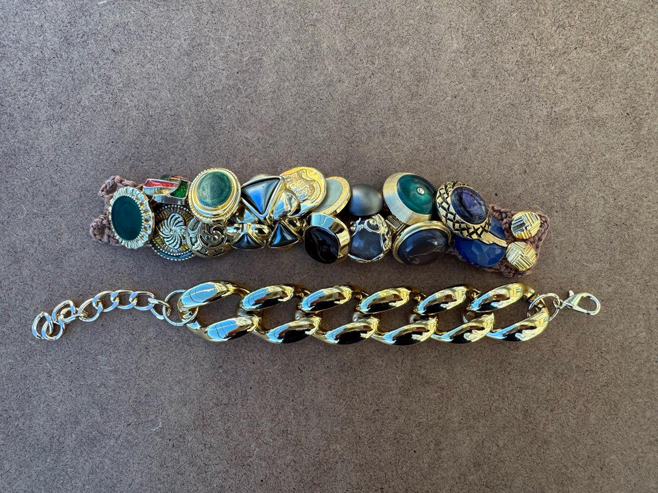 Vintage Button Bracelet and Curb Chain Bracelet Set of 2. Bohemian Gold ...