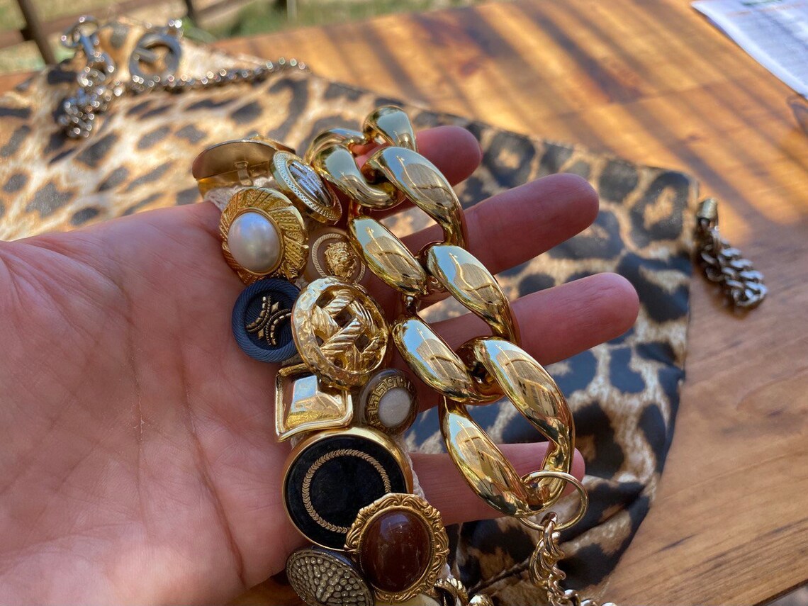 Vintage Button Bracelet and Curb Chain Bracelet Set. Bohemian - Etsy