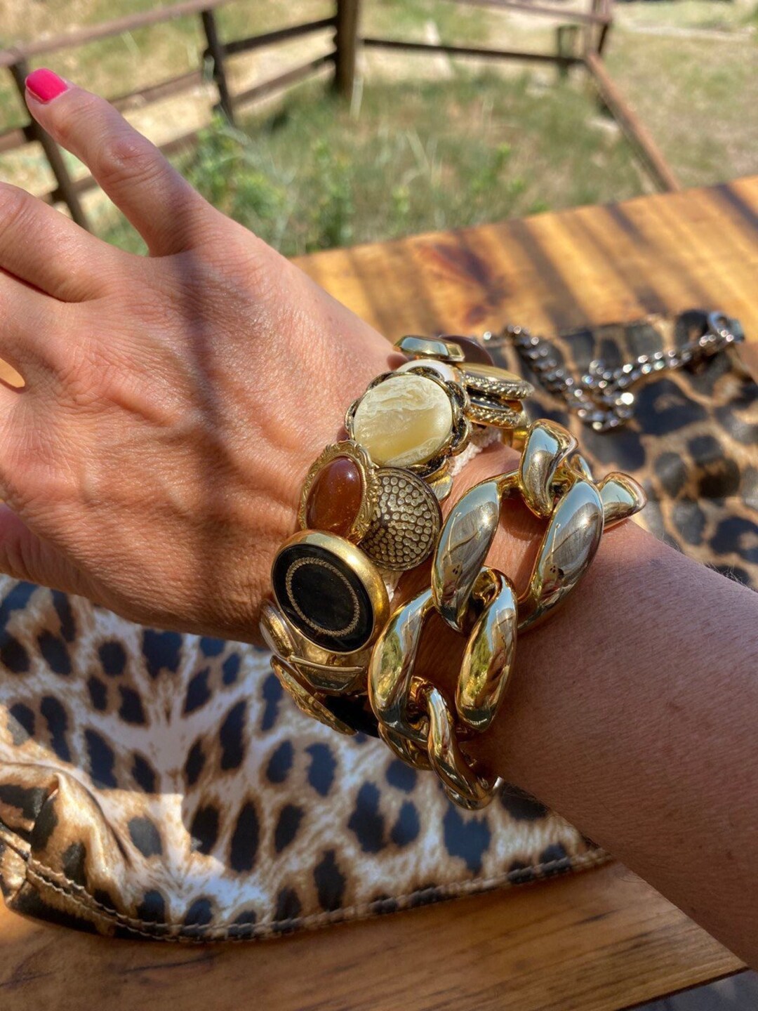 Vintage Button Bracelet and Curb Chain Bracelet Set. Bohemian - Etsy