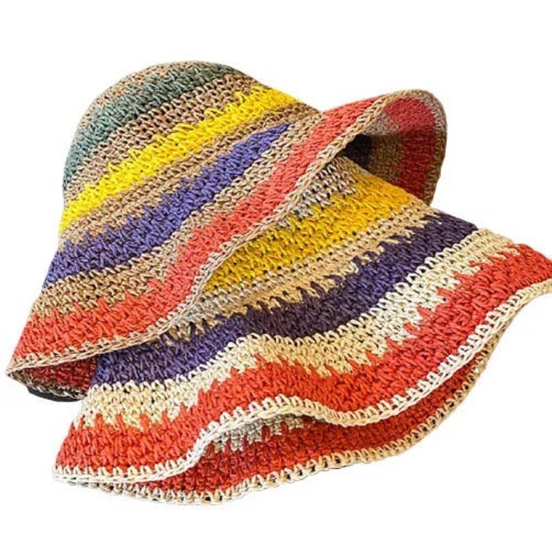Crocheted Straw Beach Hat - Etsy