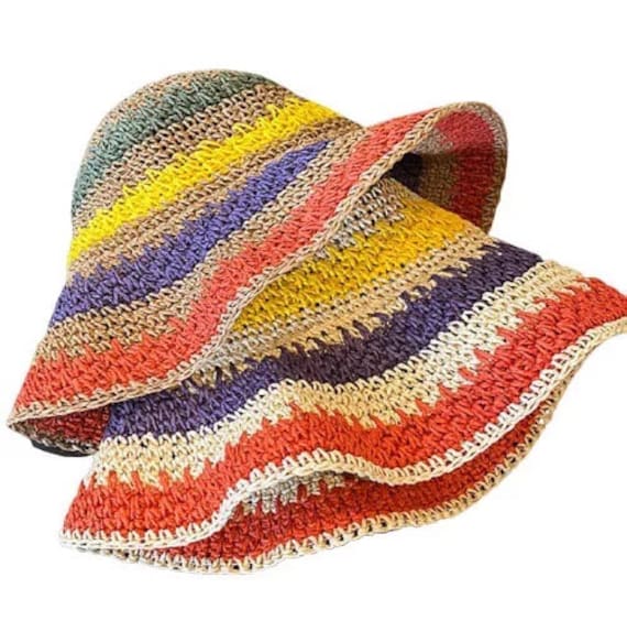 Crocheted Straw Beach Hat | Etsy