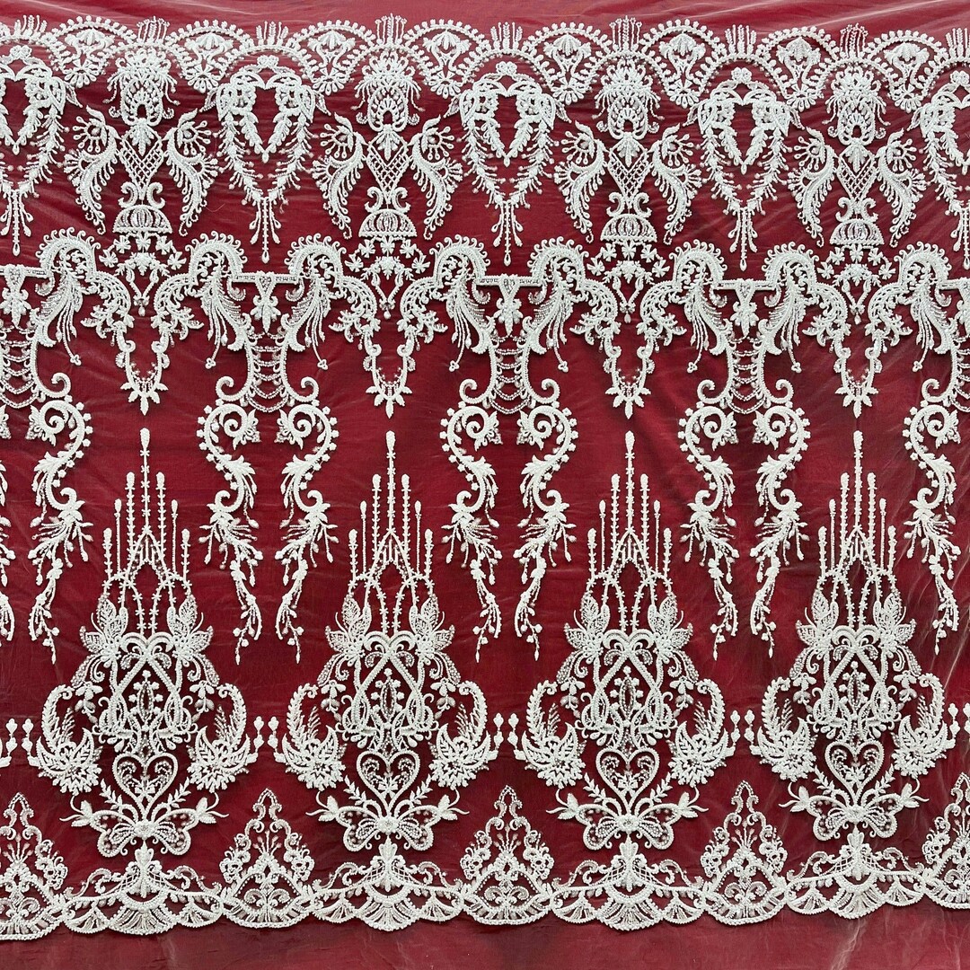 Beaded Lace Fabric Embroidered on 100% Polyester Net Mesh | Lace USA ...