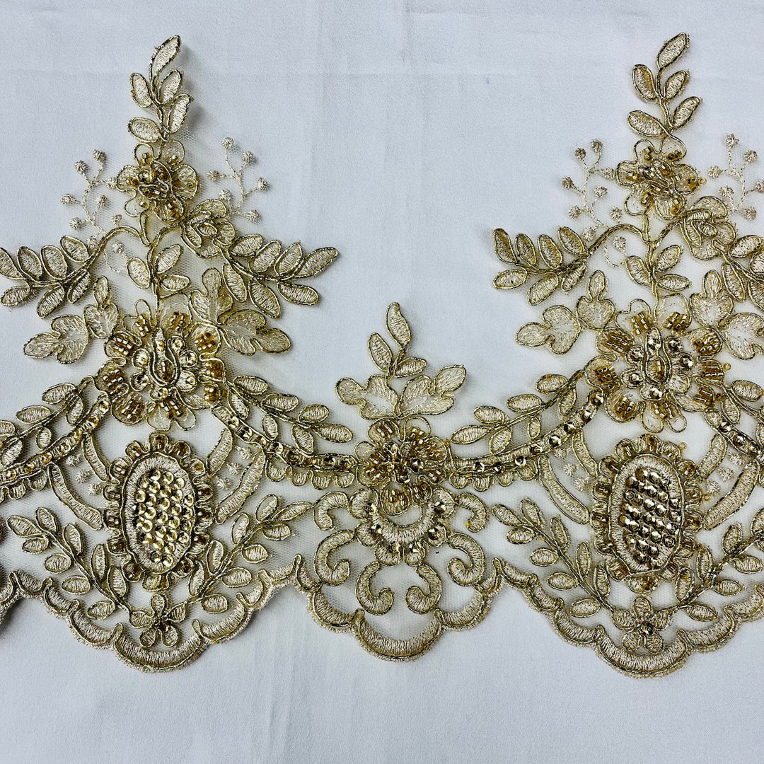 Beaded & Corded Lace Trimming Embroidered on 100% Polyester Net Mesh ...