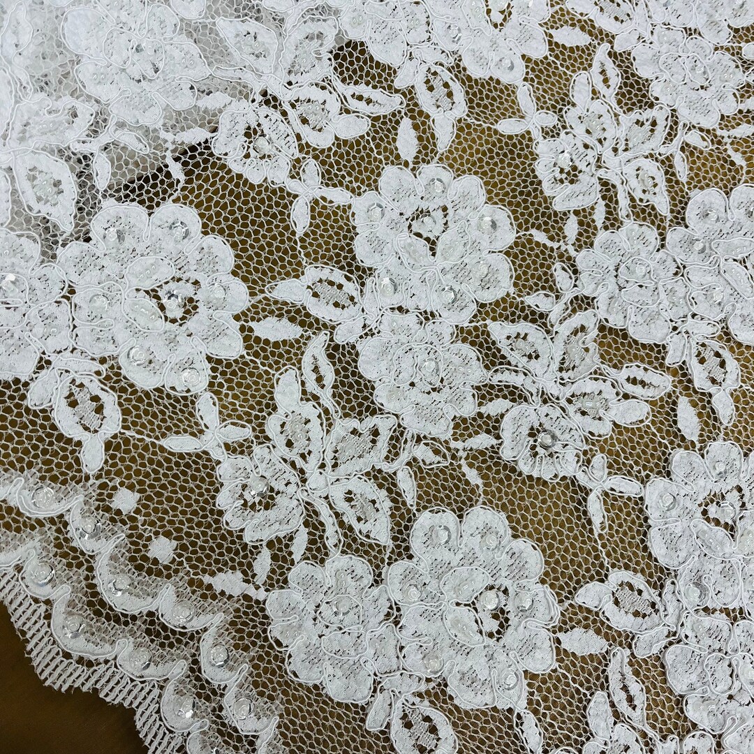 Beaded & Corded Lace Fabric Embroidered on 100% Polyester Net Mesh ...