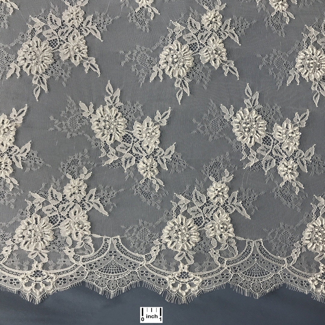 Beaded Chantilly Embroidered Lace Fabric With Eyelash Scallop | Lace ...