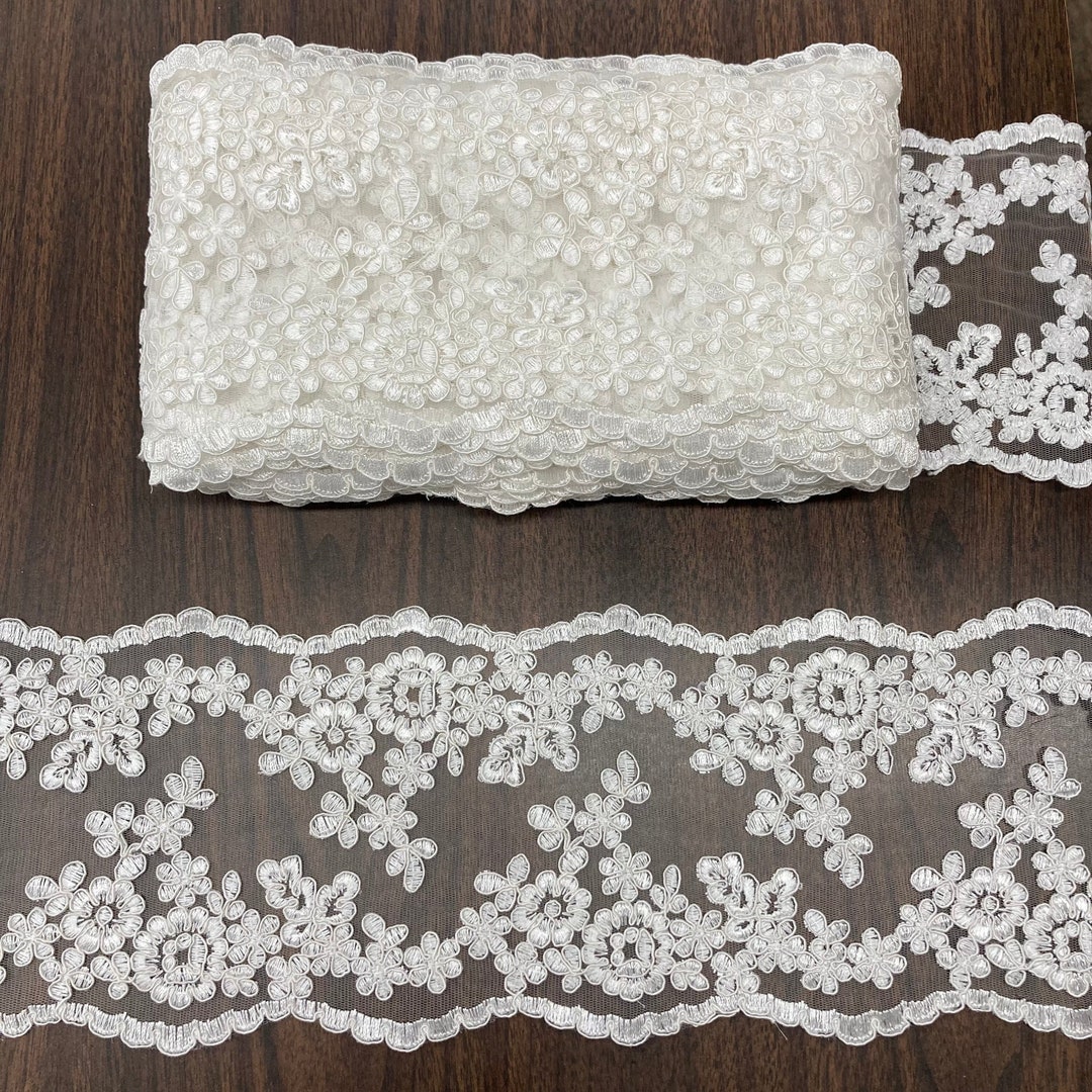 Corded Double Sided Lace Trimming Embroidered on 100% Polyester Net ...