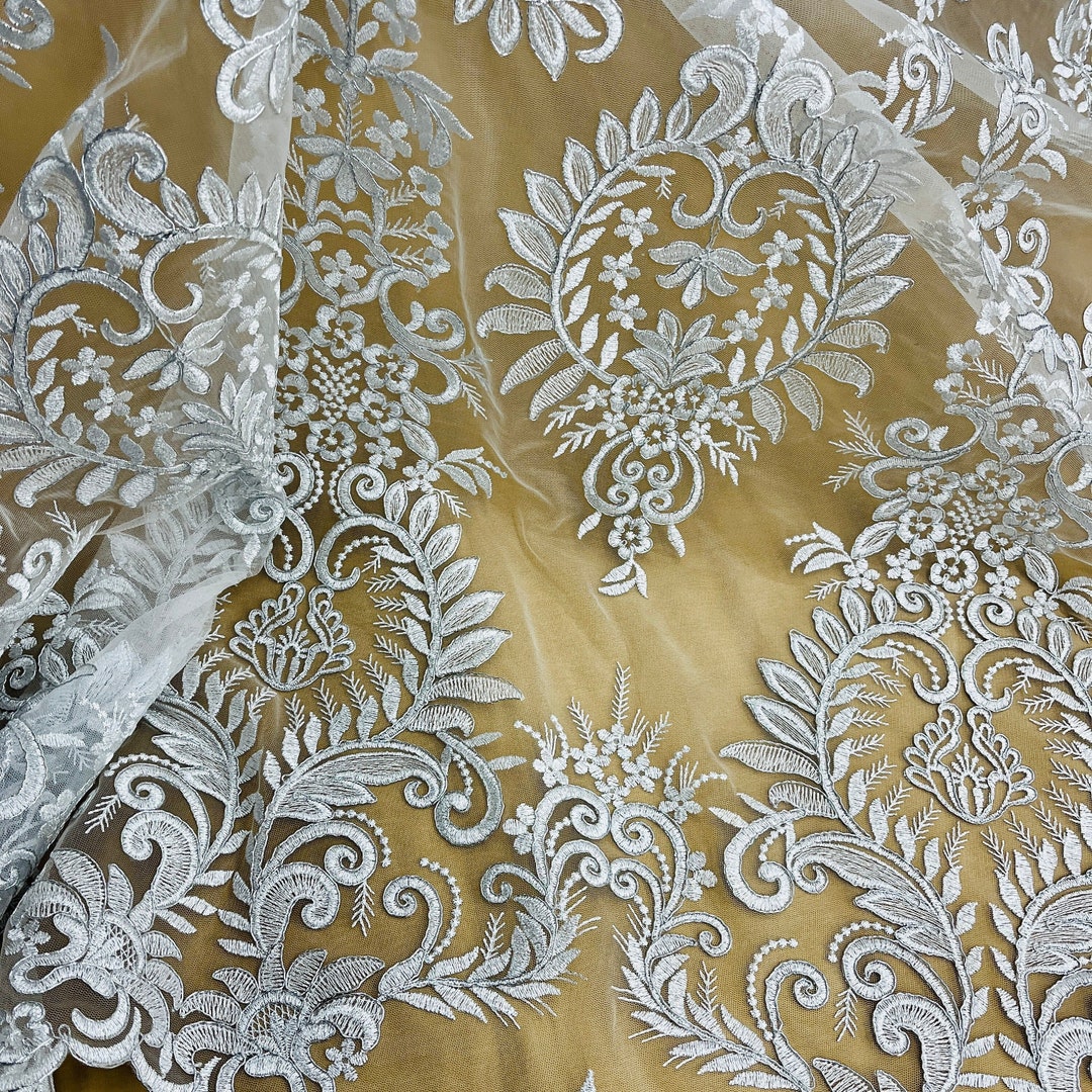 Corded Bridal Lace Fabric Embroidered on 100% Polyester Net Mesh | Lace ...