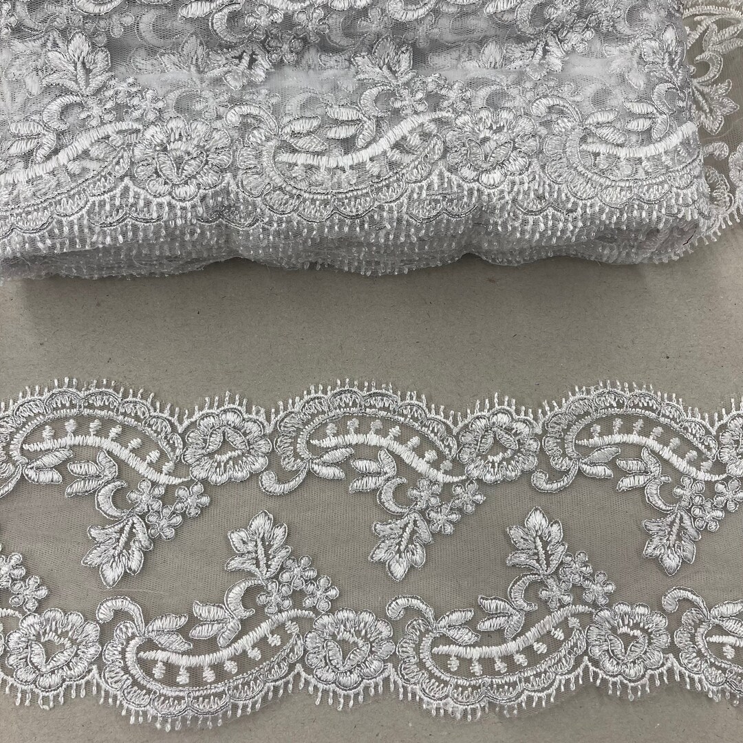 Corded Double Sided Lace Trimming Embroidered on 100% Polyester Net ...