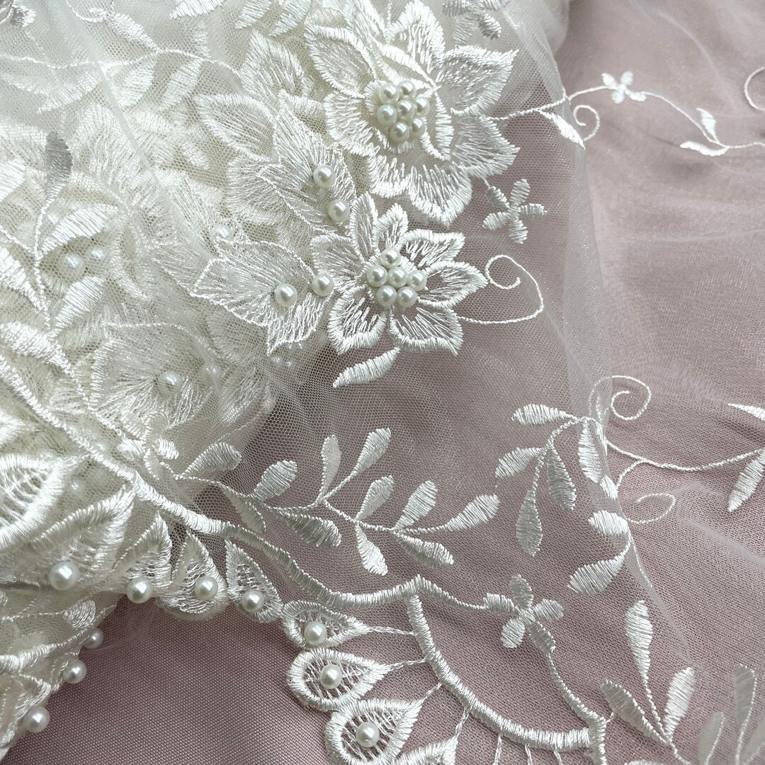 Beaded Lace Fabric Embroidered on 100% Polyester Net Mesh | Lace USA ...
