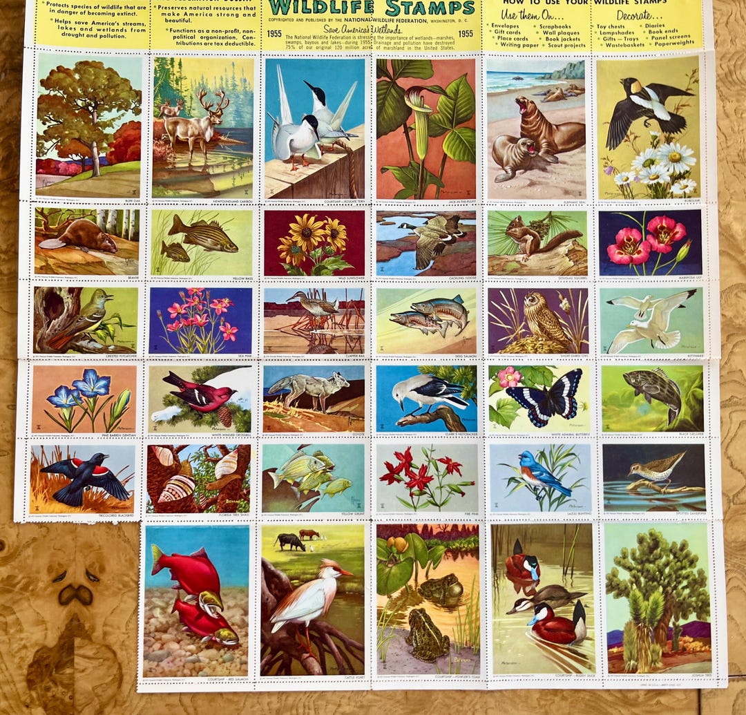 National Wildlife Conservation Stamp Seal Sheet / 1955 / Animal, Bird ...
