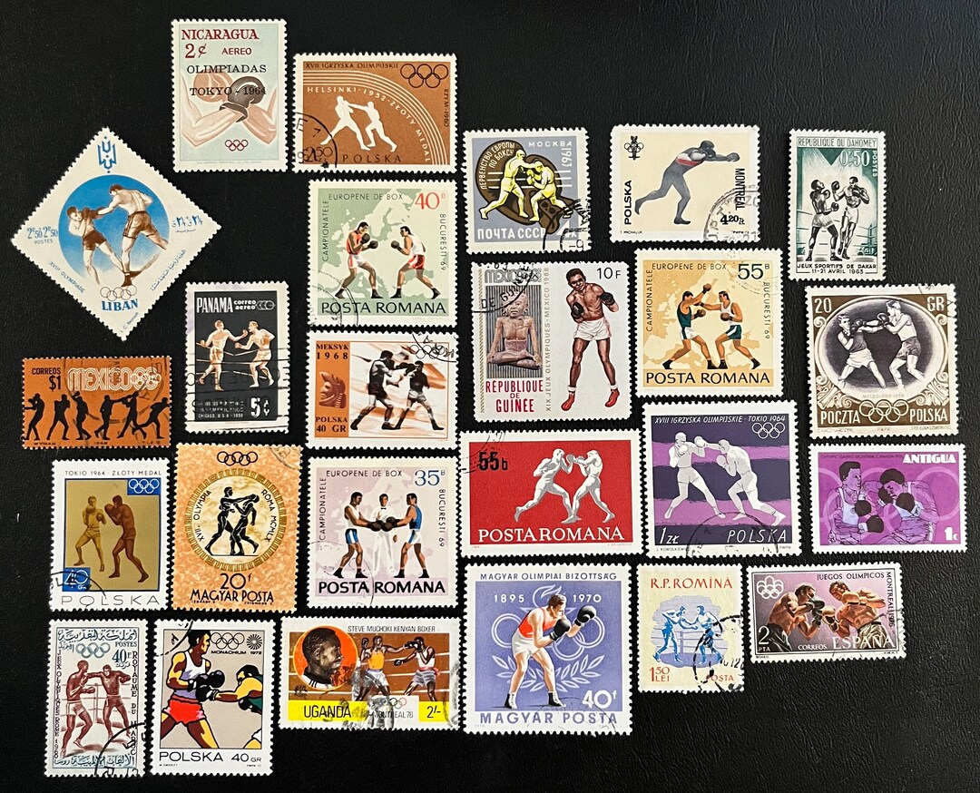 25 Stamp BOXING Fun Pack // Random Lot of 25 Premium Boxing Stamps ...