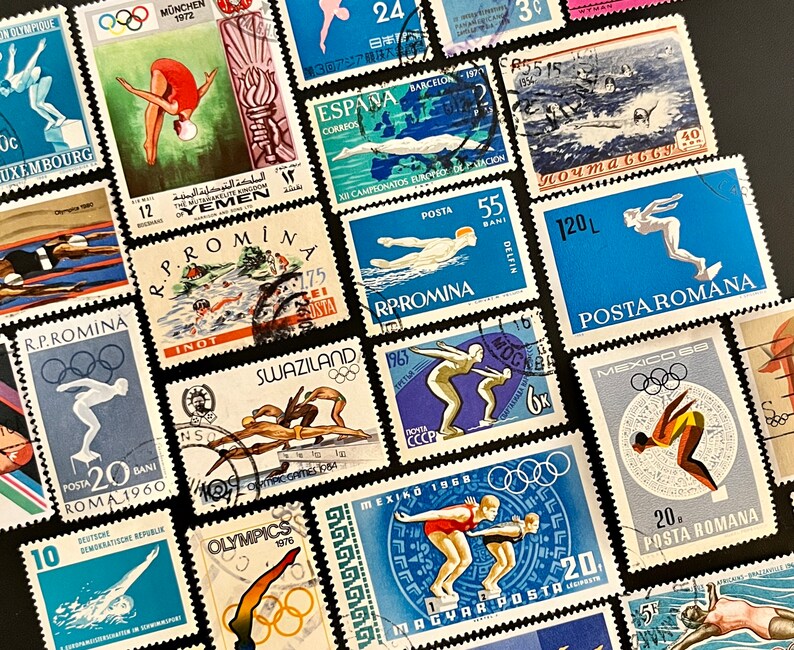25 Stamp Swimming, Diving, & Water Polo Fun Pack // Random Lot of 25 ...