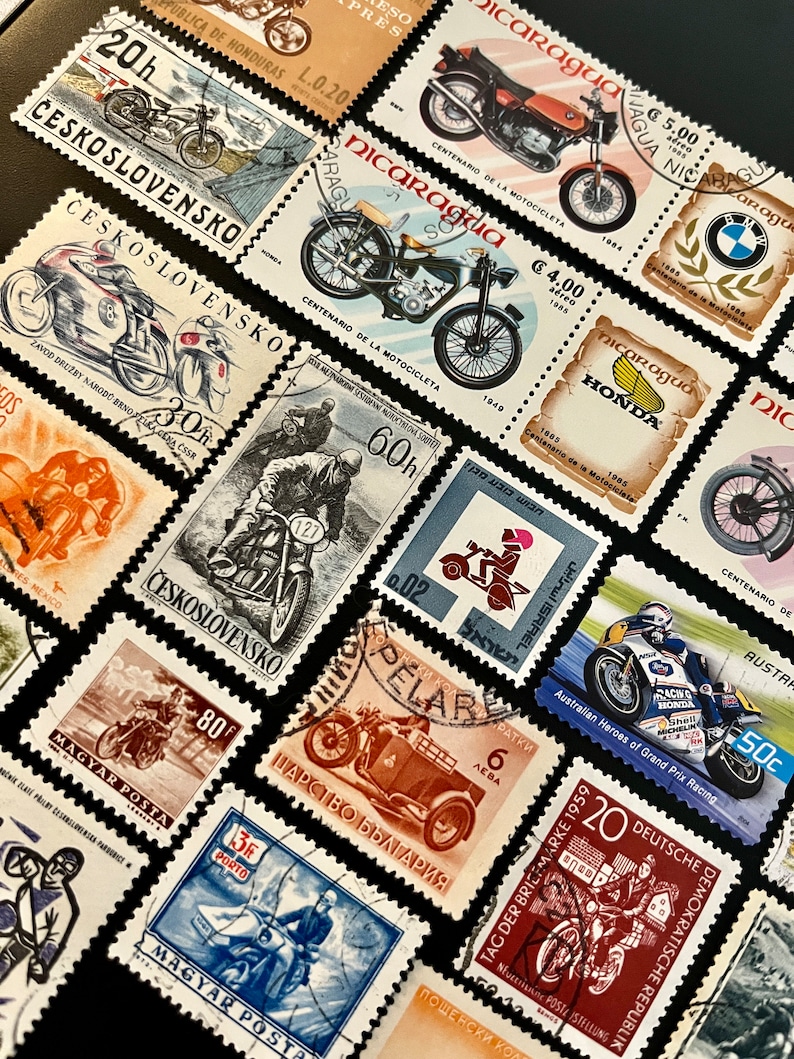 25 Stamp MOTORCYCLE Fun Pack // Random Lot of 25 Premium Used World ...