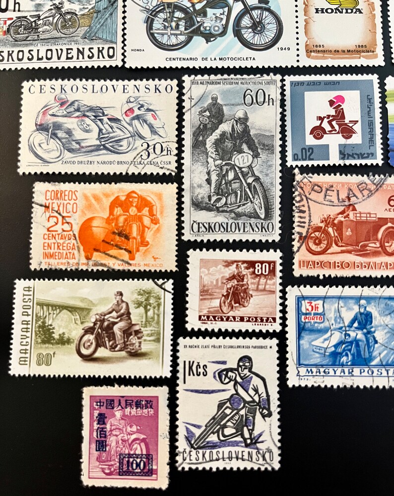 25 Stamp MOTORCYCLE Fun Pack // Random Lot of 25 Premium Used World ...