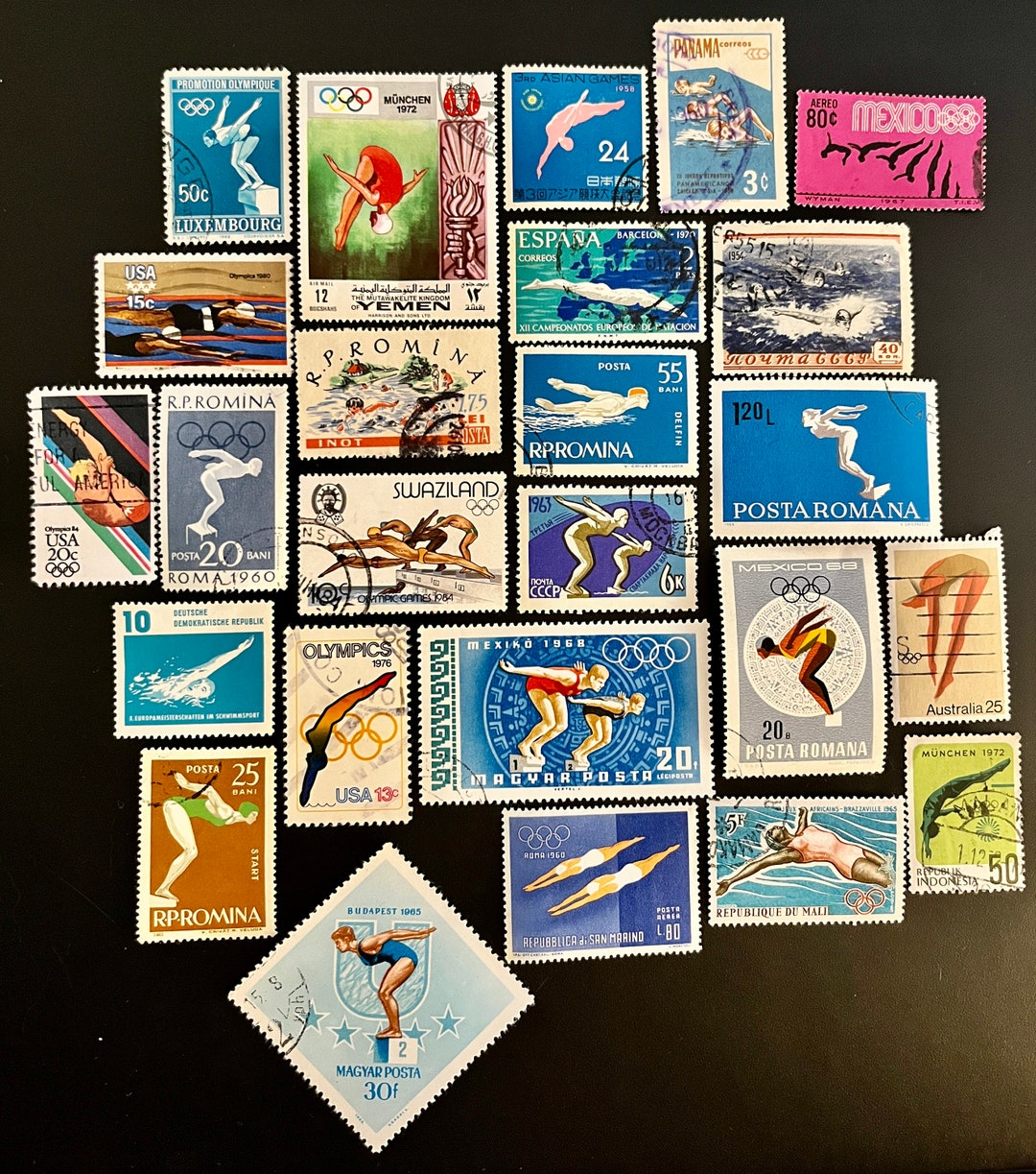 25 Stamp Swimming, Diving, & Water Polo Fun Pack // Random Lot of 25 ...