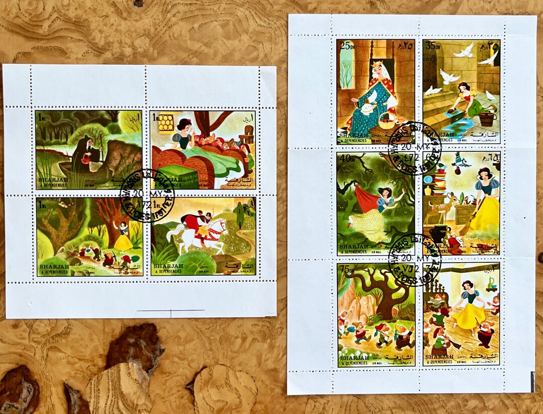 Ten (10) Vintage Snow White & the 7 Dwarves CTO Stamps From SHARJAH ...