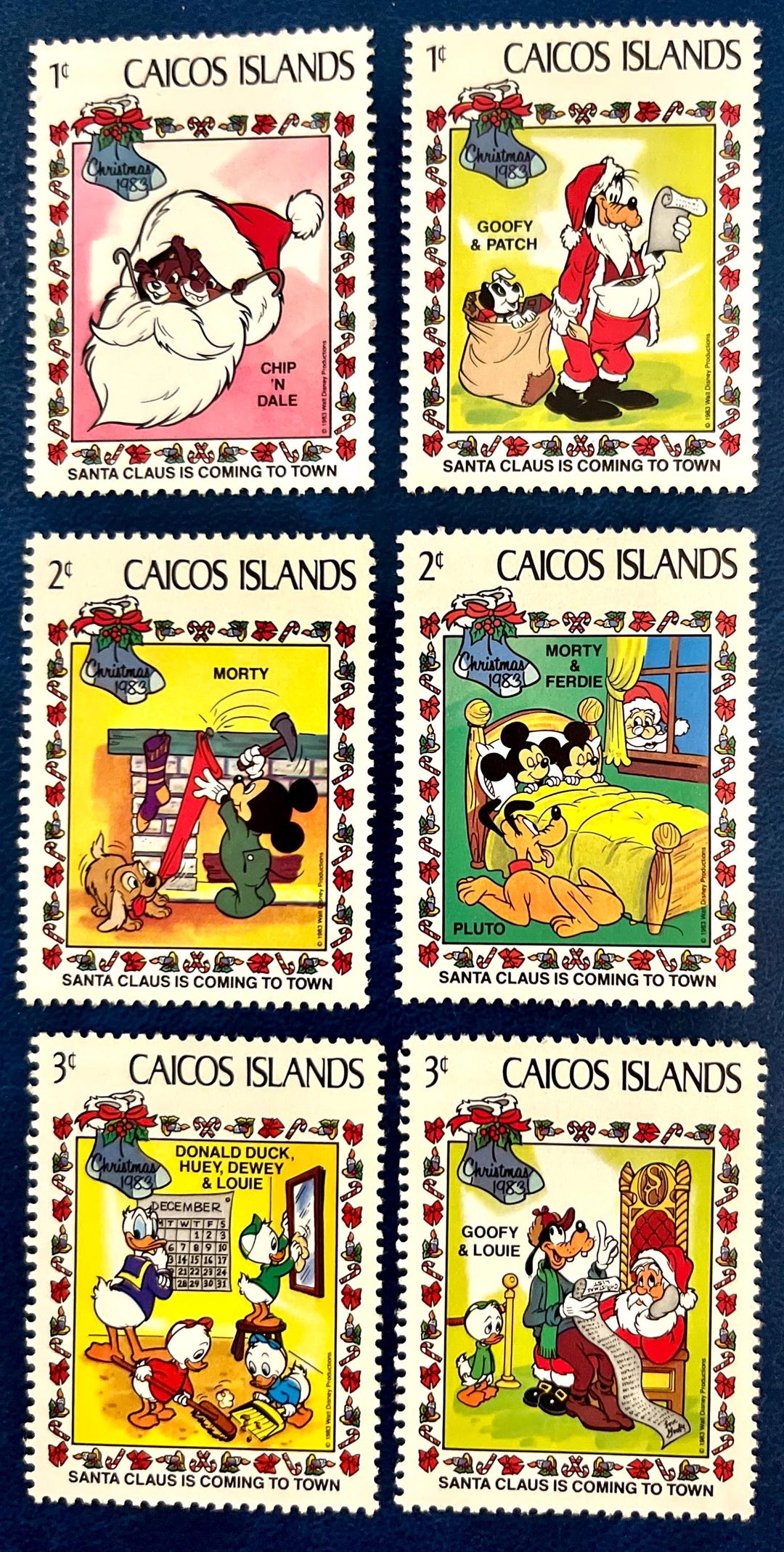Six (6) 1983 Walt Disney Christmas Stamps From Caicos Islands ...