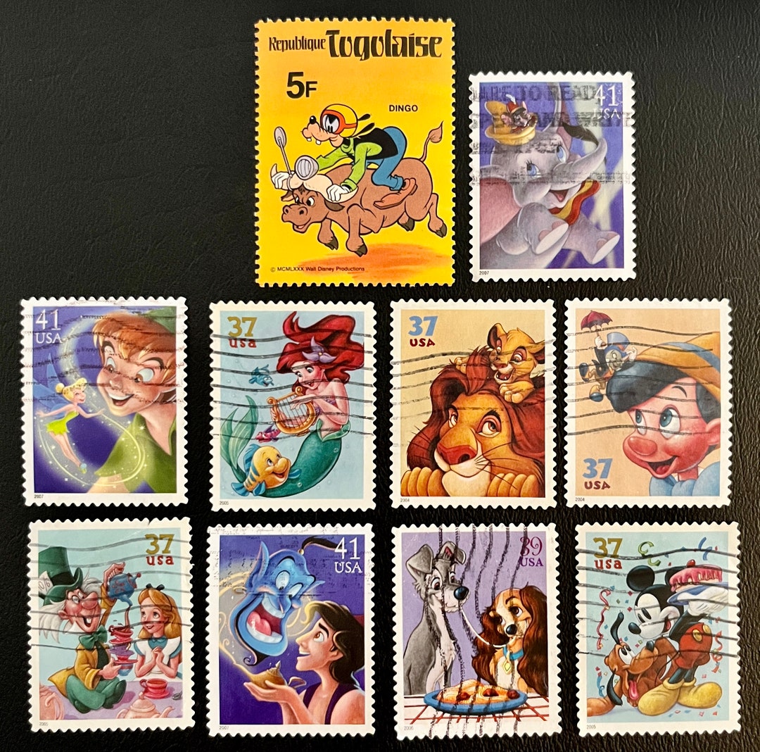 10 Stamp DISNEY LOVER Fun Pack // Random Lot of 10 Used Disney Themed ...