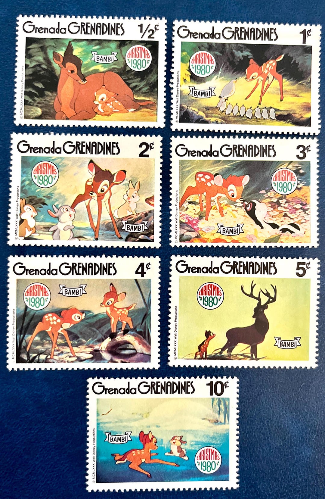 Seven (7) 1980 Walt Disney Bambi Christmas Stamps From Grenada Grenadines // Scrapbooking, Art ...