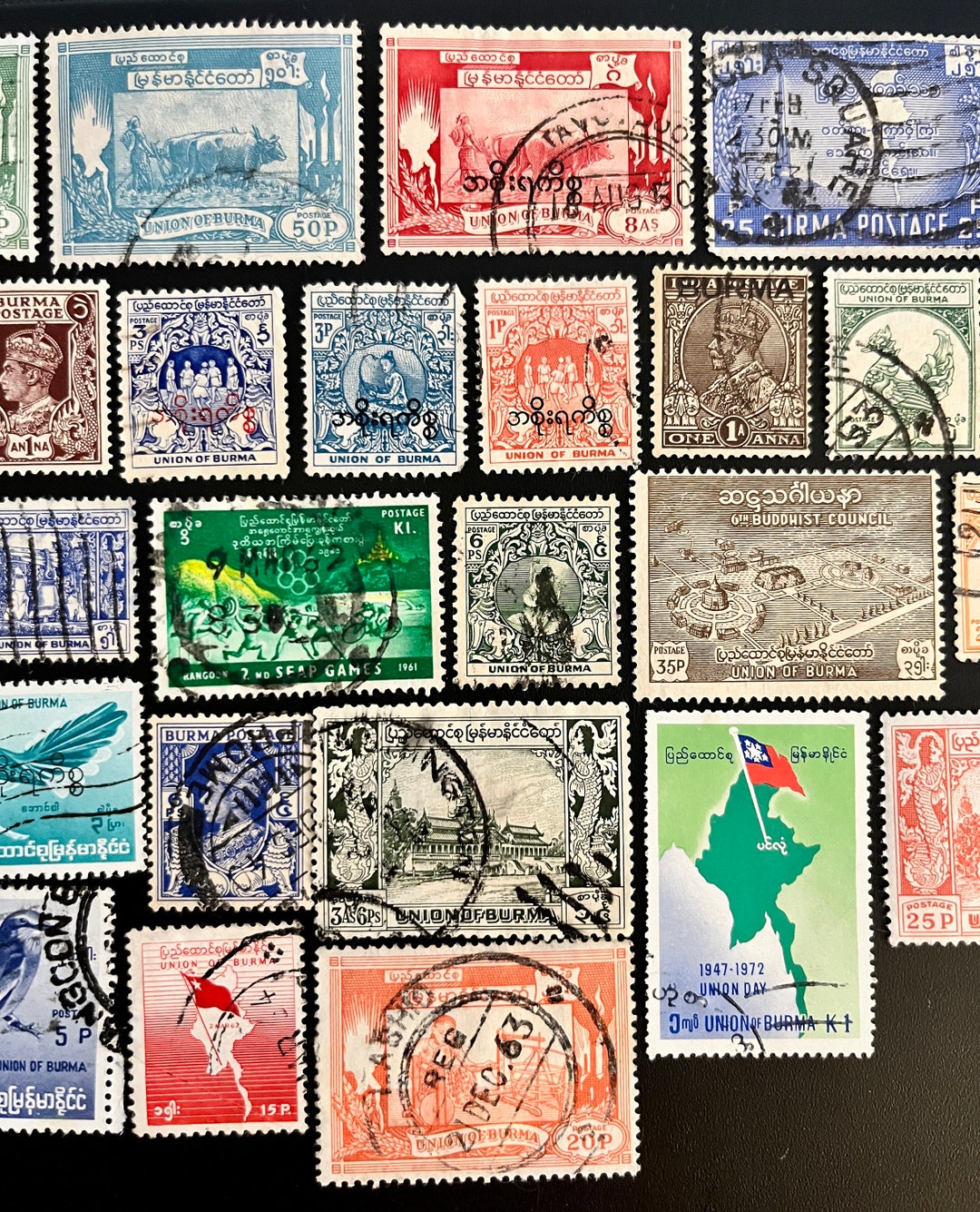 20 Stamp MYANMAR / BURMA Fun Pack // Lot of 20 Different Used BURMESE ...