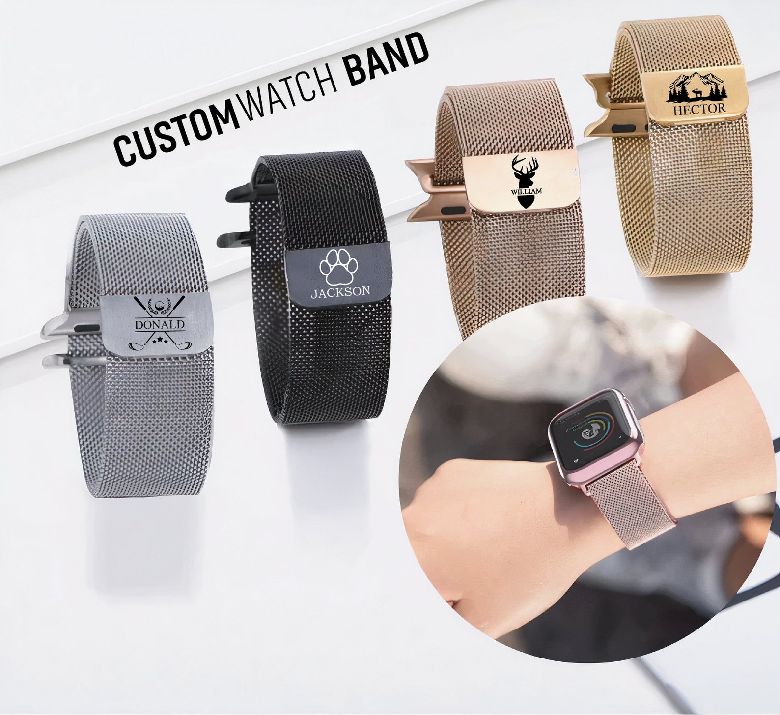 Personalized Your Text Engraved Watch Band Compatible With Apple Watch ...