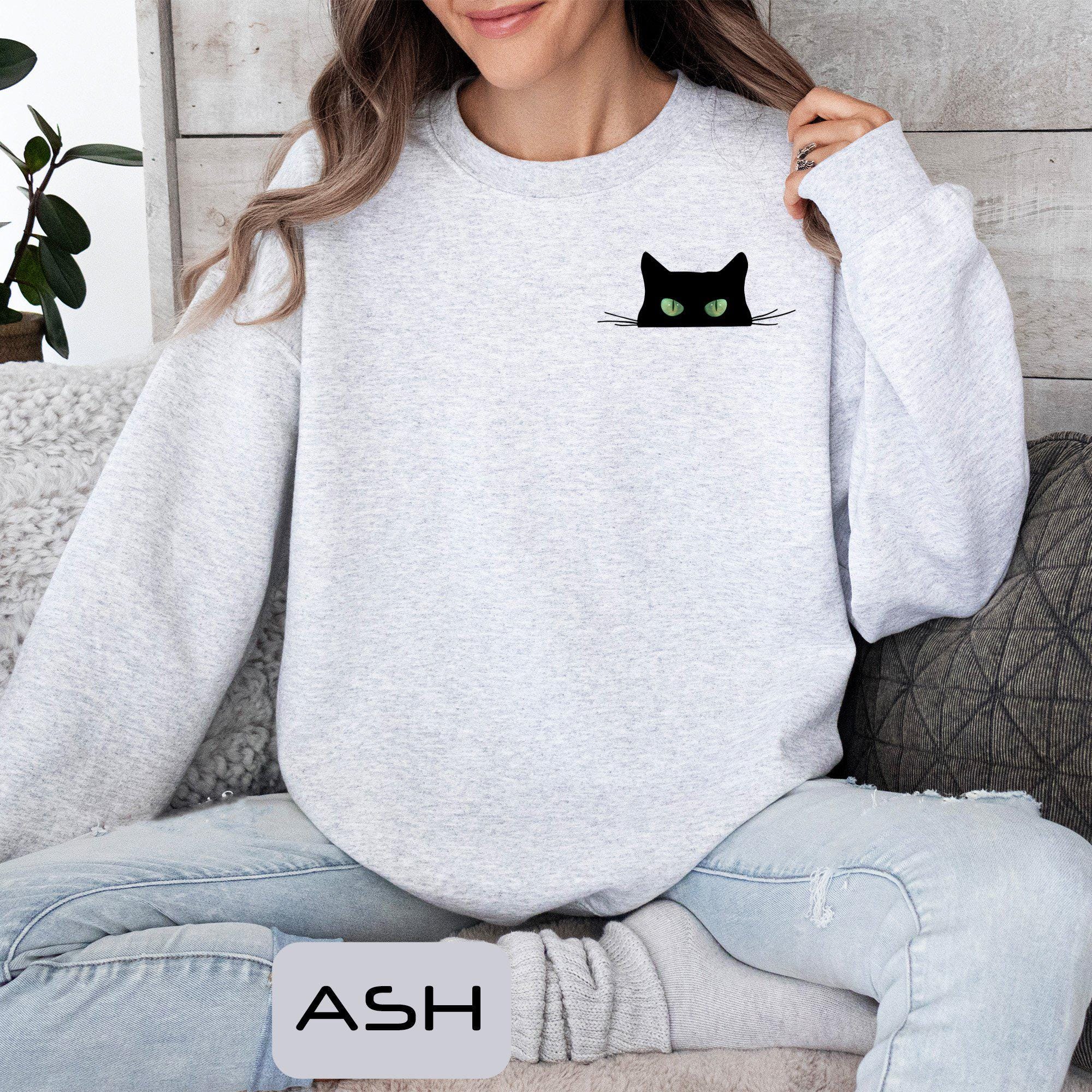 Cat Sweatshirt, Cat Peeking Sweat, Cute Cat Sweatshirt, Black Cat Sweat ...