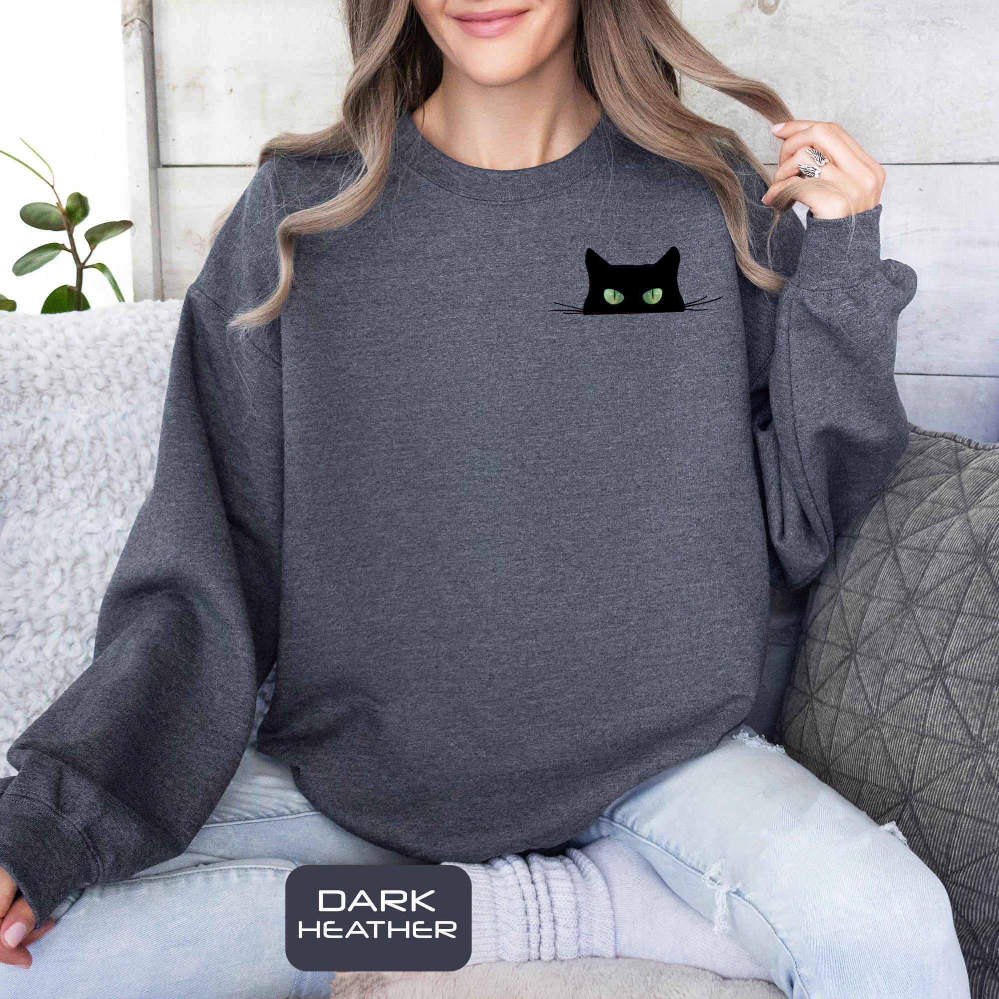 Cat Sweatshirt, Cat Peeking Sweat, Cute Cat Sweatshirt, Black Cat Sweat ...