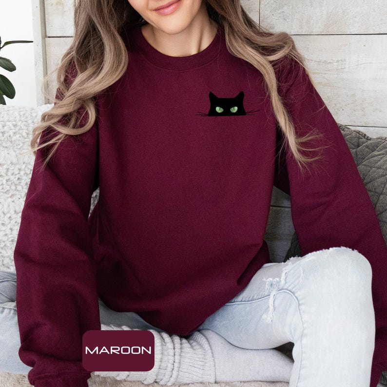 Cat Sweatshirt, Cat Peeking Sweat, Cute Cat Sweatshirt, Black Cat Sweat ...
