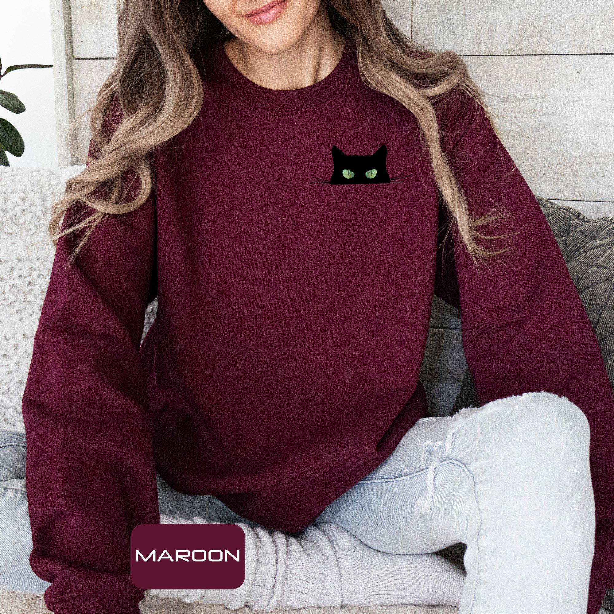 Cat Sweatshirt, Cat Peeking Sweat, Cute Cat Sweatshirt, Black Cat Sweat ...