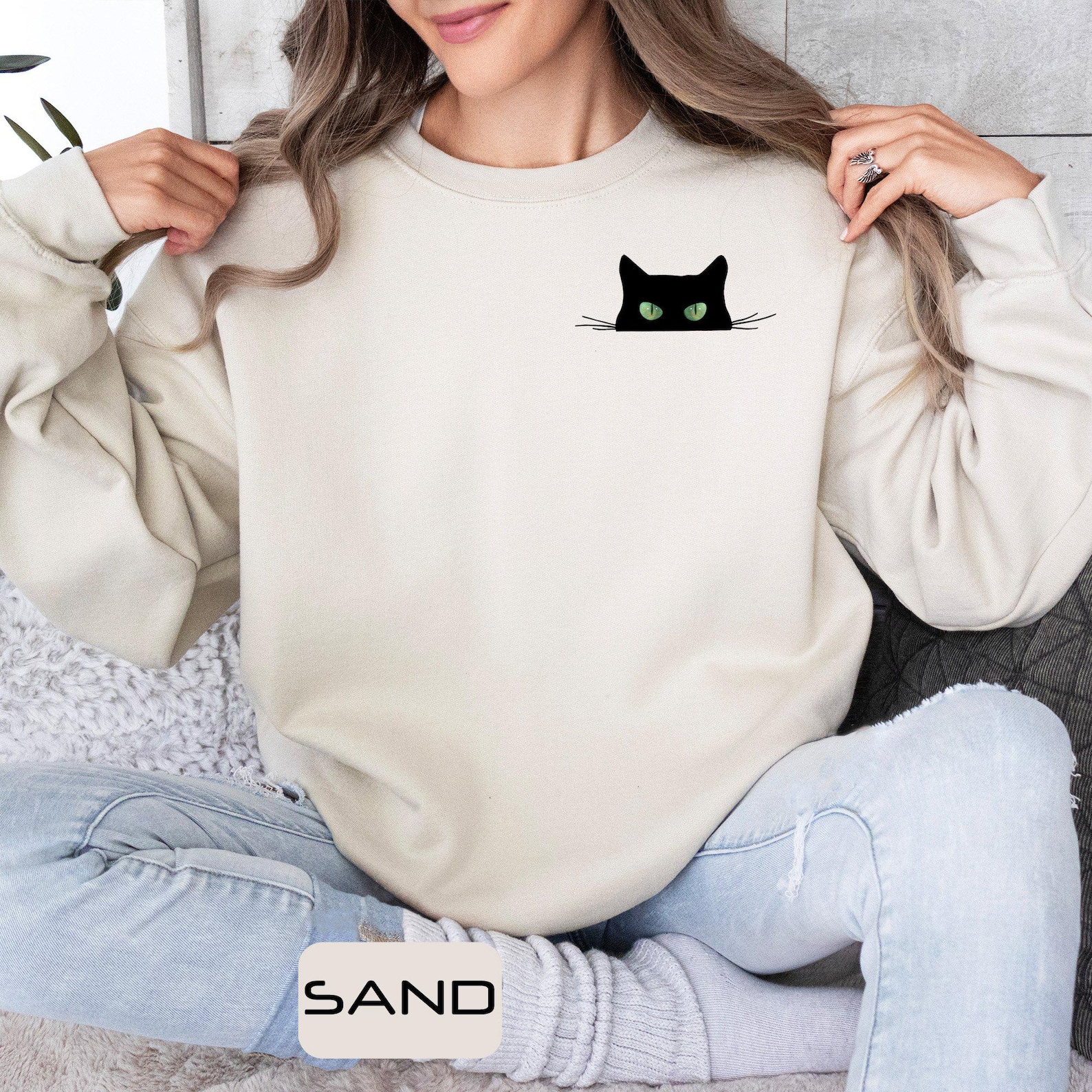 Cat Sweatshirt, Cat Peeking Sweat, Cute Cat Sweatshirt, Black Cat Sweat ...