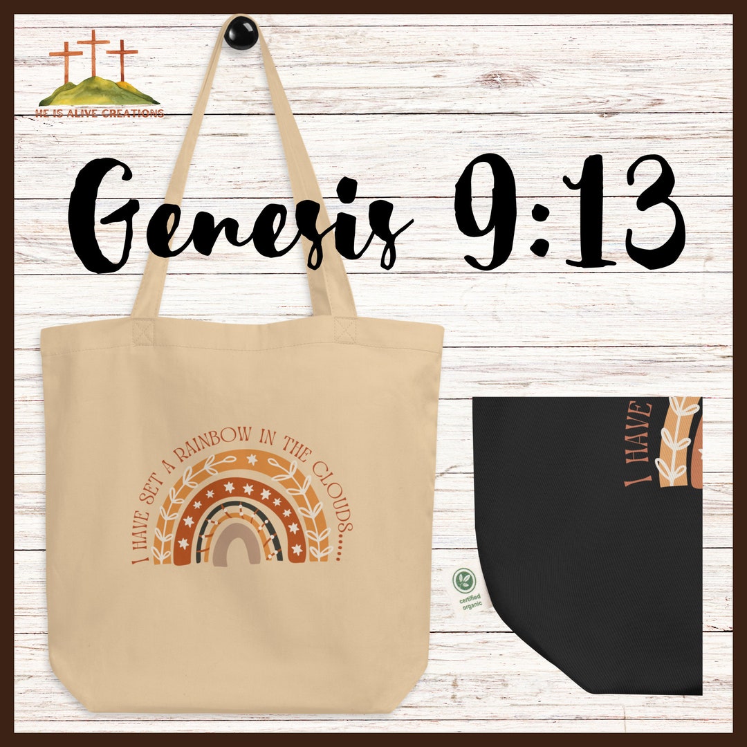I Have Set a Rainbow in the Clouds Eco Tote Bag; Genesis 9:13; Noah's ...