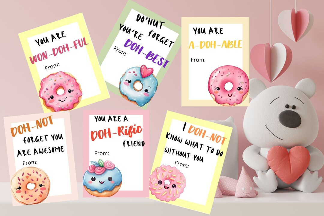 Classroom Valentines Card Set, Printable Donut Valentine Cards for ...