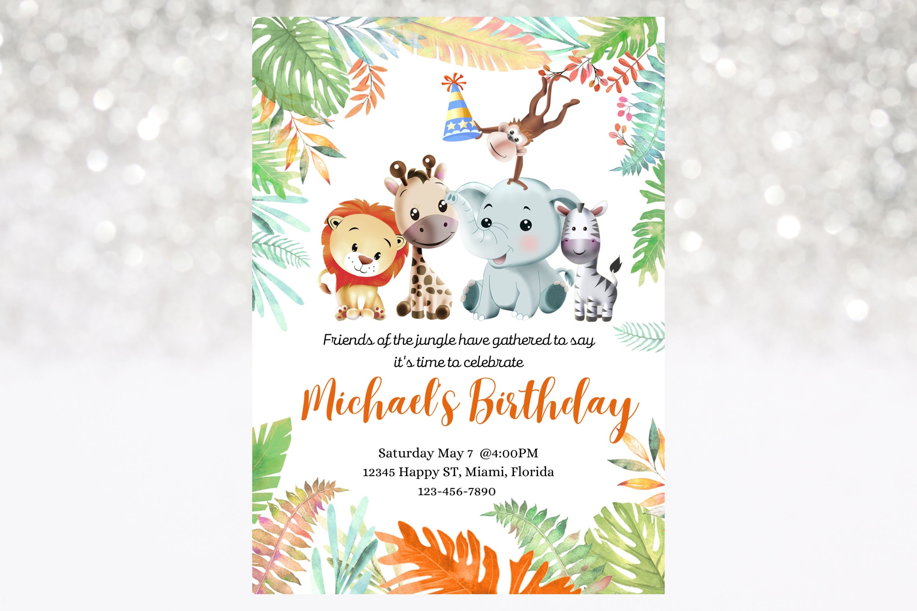Safari Birthday Party Invite, Printable Birthday Invitation for Kids ...