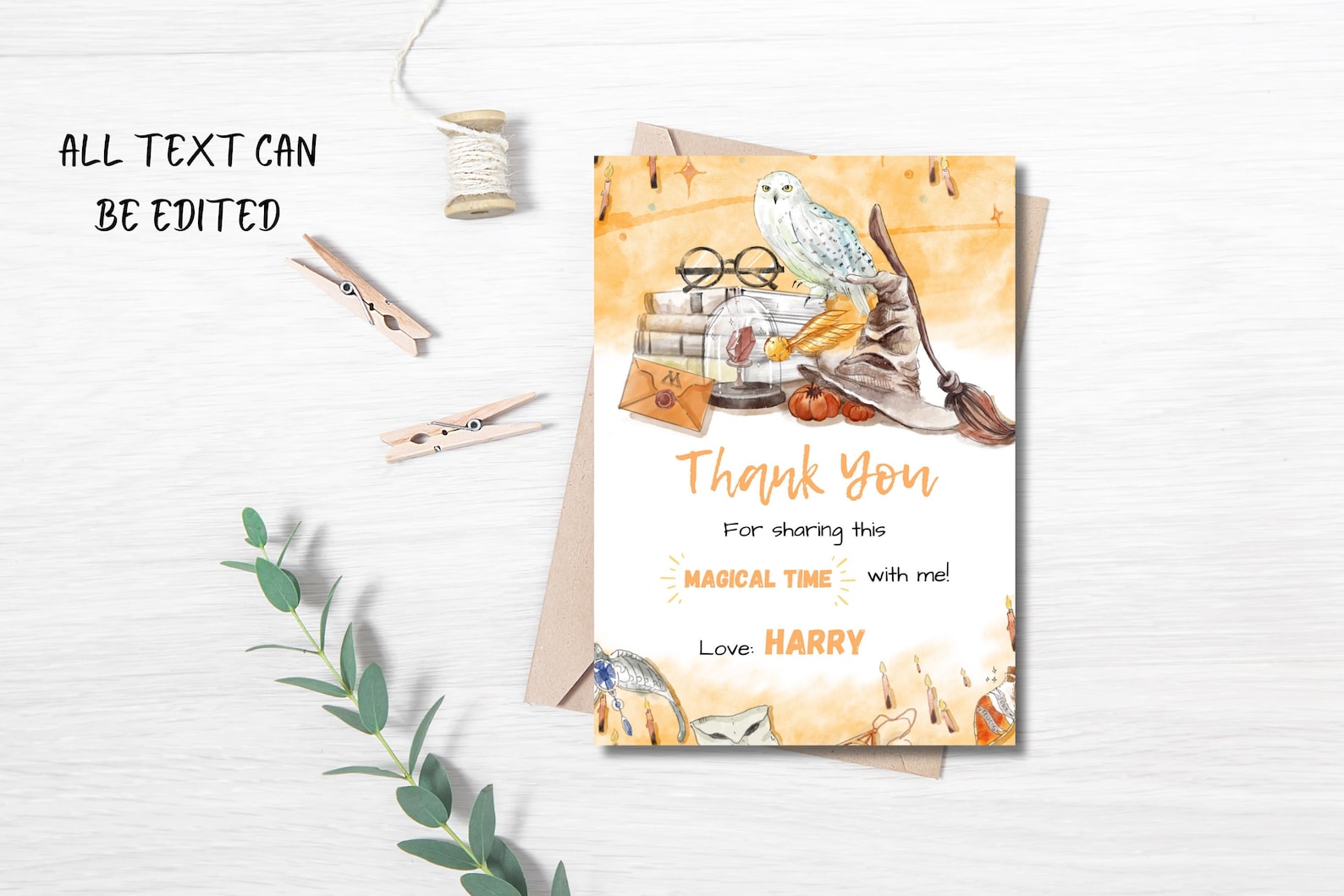 Harry Potter Printable Thank You Card, Editable Magical Wizard Birthday ...