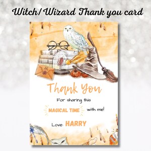 Harry Potter Printable Thank You Card, Editable Magical Wizard Birthday ...