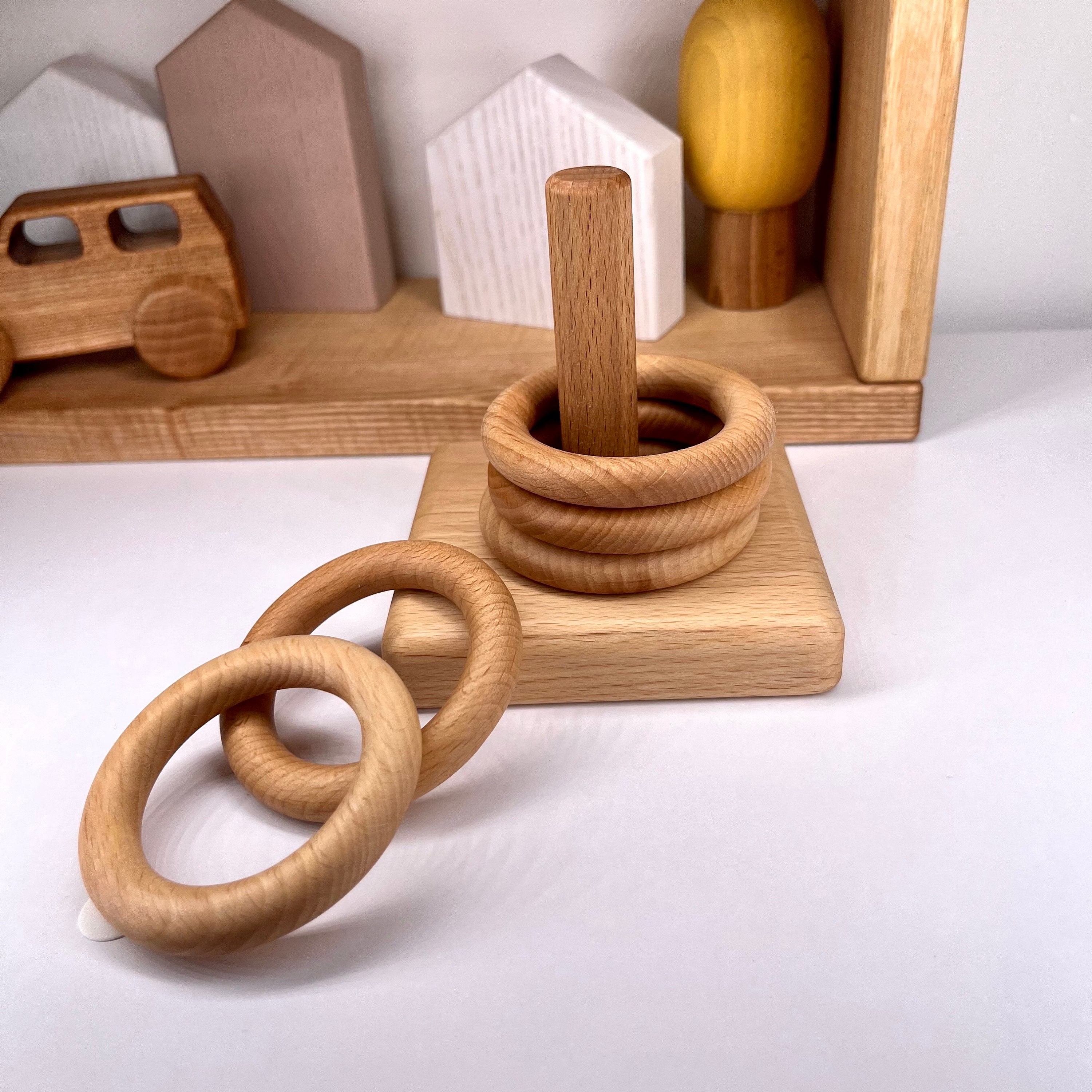 Montessori Rings Stacker on a Vertical Dowel, Ring Stacker, Montessori ...